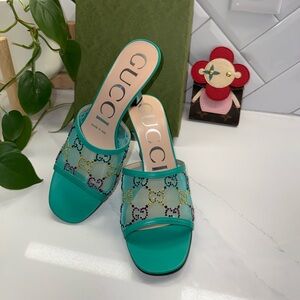 Gucci | Shoes | Gucci Womens Heeled Mule Sandals Crystal Gg Embellished ...